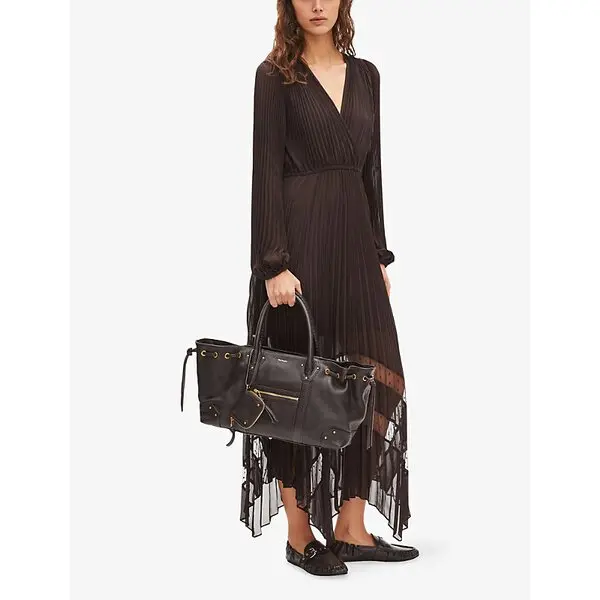 The Kooples Lace-embroidered Pleated Maxi Dress - Cafe
