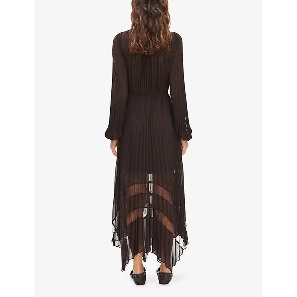 The Kooples Lace-embroidered Pleated Maxi Dress - Cafe