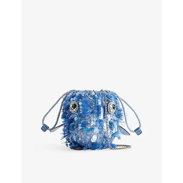 ANYA HINDMARCH Embellished Blowfish Leather Cross-body Bag - Cornflower Blue