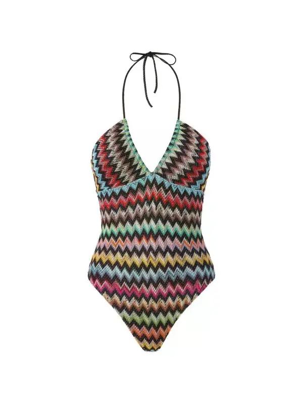 Missoni Zigzag-knit Halterneck Swimsuit - Black