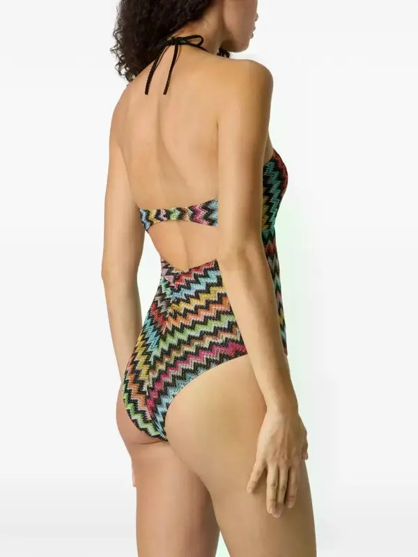 Missoni Zigzag-knit Halterneck Swimsuit - Black