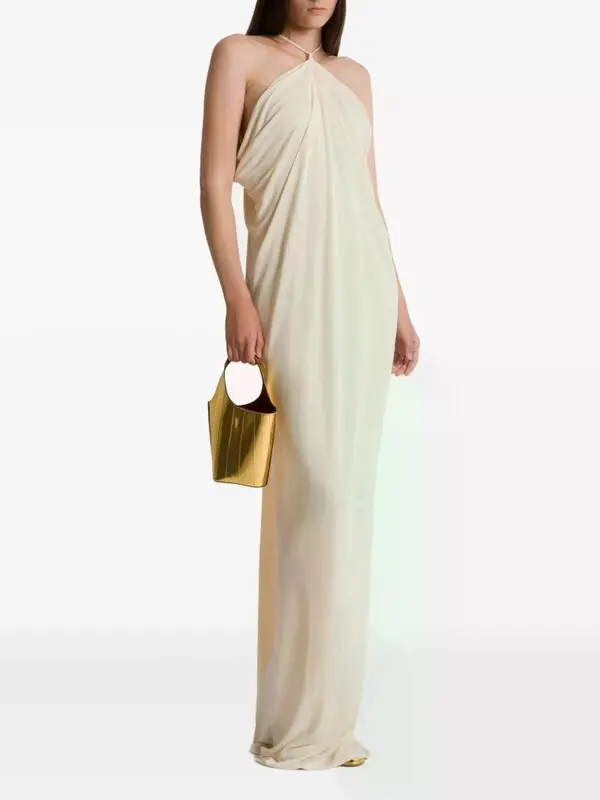 Alberta Ferretti Halterneck Draped Maxi Dress - Neutrals