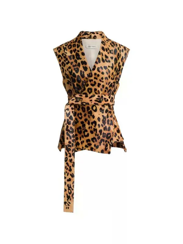 Alberta Ferretti Leopard Print Belted Gilet Jacket - Brown