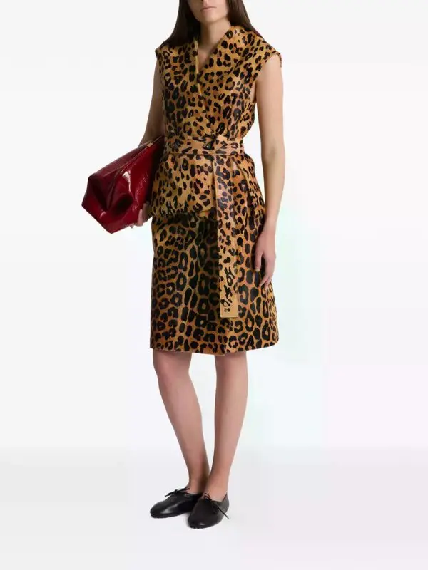Alberta Ferretti Leopard Print Belted Gilet Jacket - Brown