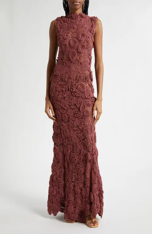 Ulla Johnson Anita Floral Crochet Gown - Agate