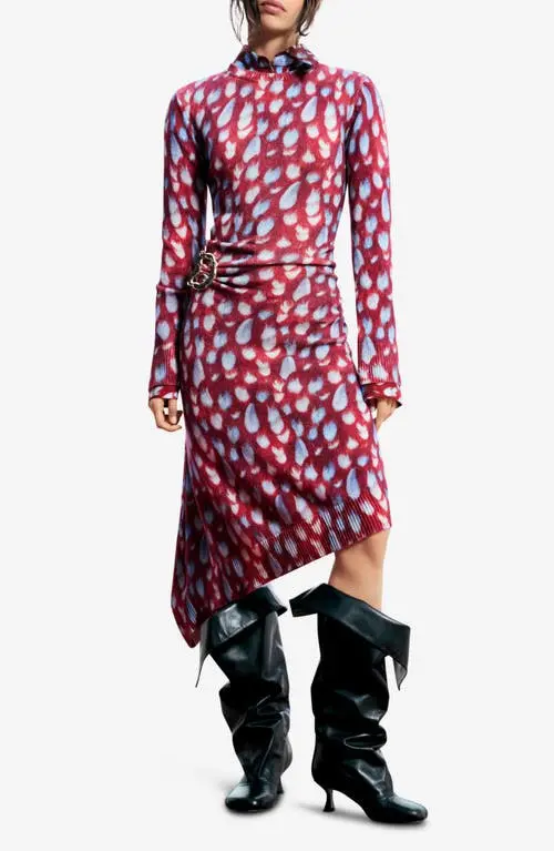 Desigual Abstract Print Long Sleeve Sweater Dress