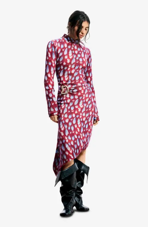 Desigual Abstract Print Long Sleeve Sweater Dress
