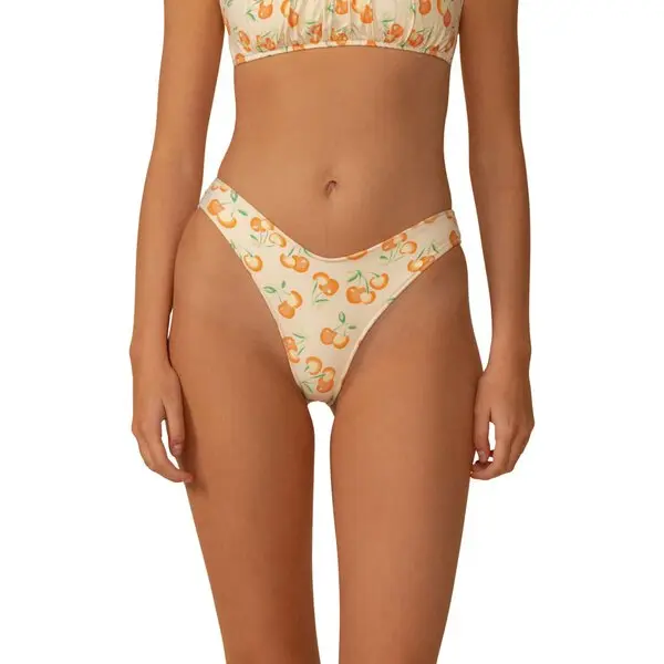 MONTCE Lulu Cherry Print High Leg Bikini Bottoms - Cherry Sherbet