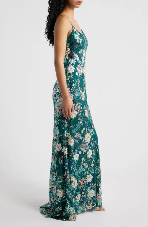 Emerald Sundae Floral Sequin Gown - Green/Multi | Editorialist