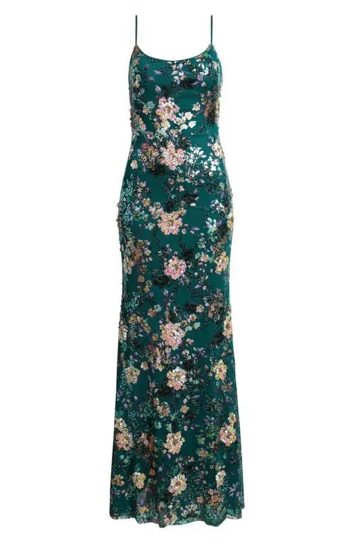 EMERALD SUNDAE Floral Sequin Gown
