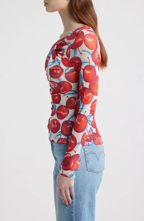 Farm Rio Printed Tulle Long Sleeve Top