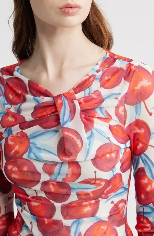 Farm Rio Printed Tulle Long Sleeve Top