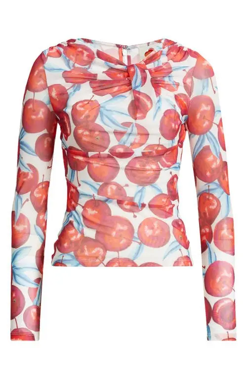 Farm Rio Printed Tulle Long Sleeve Top