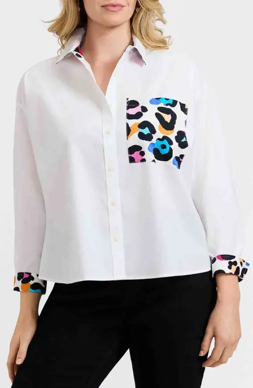Foxcroft Cotton-blend Button-up Shirt With Leopard Trim