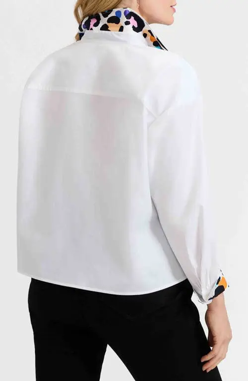 Foxcroft Cotton-blend Button-up Shirt With Leopard Trim
