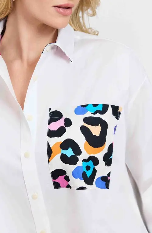 Foxcroft Cotton-blend Button-up Shirt With Leopard Trim