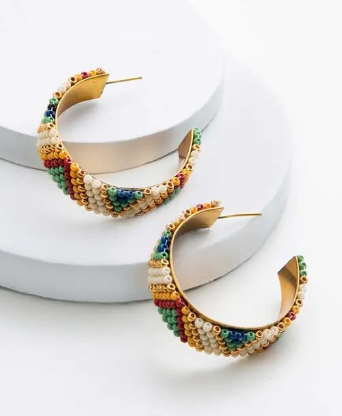 NOONDAY Beaded Hoop Earrings - Red