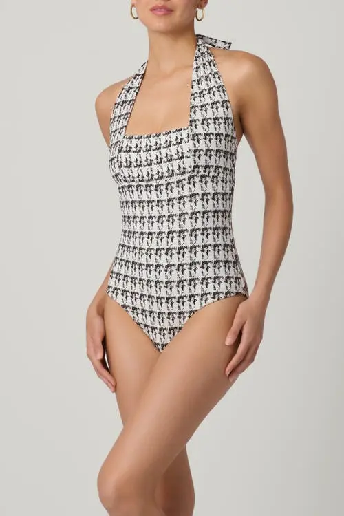 Shoshanna Herringbone Halter One-piece - Jet/optic