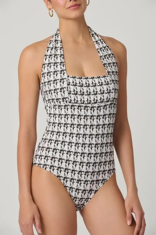 Shoshanna Herringbone Halter One-piece - Jet/optic
