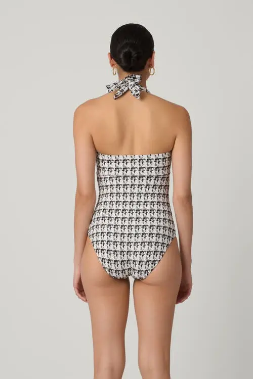 Shoshanna Herringbone Halter One-piece - Jet/optic
