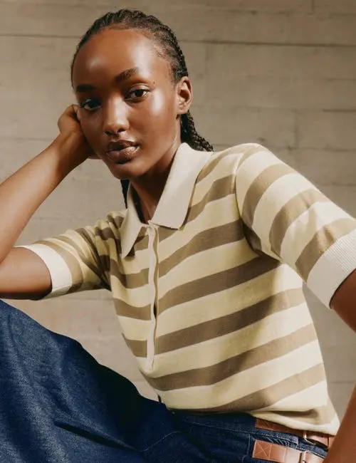 ALBARAY Stripe Short Sleeve Polo