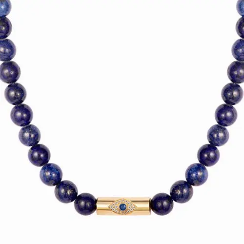GEMMA AZZURRO Lapis Beaded Evil Eye Necklace - Blue