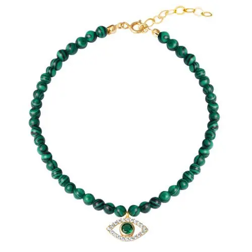 GEMMA AZZURRO Malachite Beaded Evil Eye Charm Anklet - Green