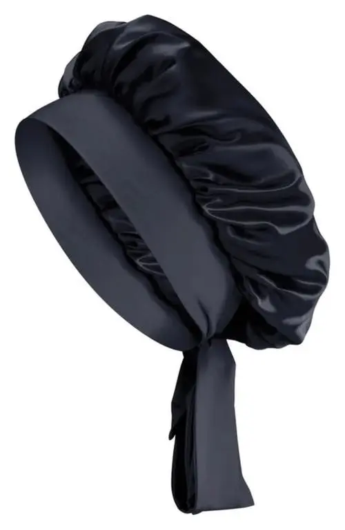 BLISSY Mulberry Silk Bonnet With Bow - Black