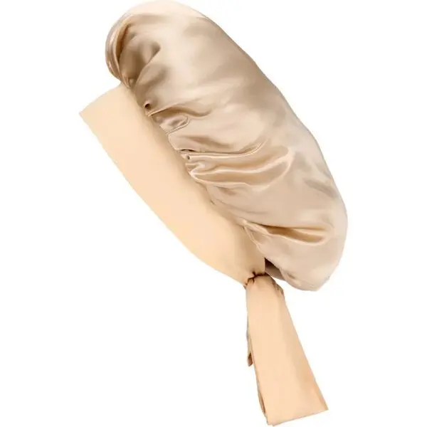 BLISSY Mulberry Silk Bonnet With Bow - Champagne