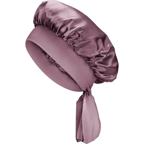 BLISSY Mulberry Silk Bonnet With Bow - Plum