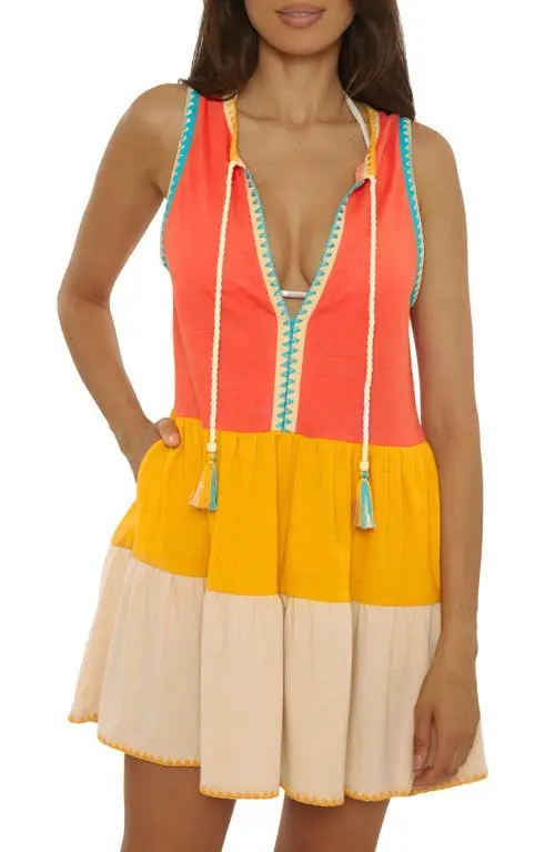 Lucky Brand Lagos Embroidered Colorblock Cover-up Minidress - Scarlet