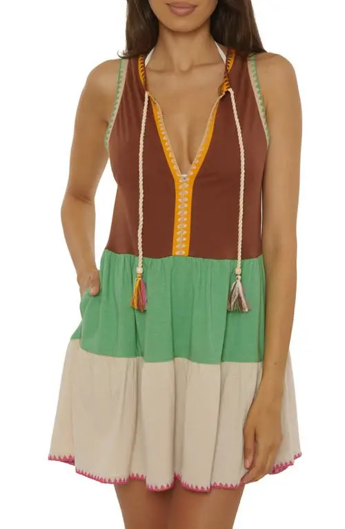 Lucky Brand Lagos Embroidered Colorblock Cover-up Minidress - Sea Grass