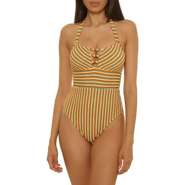 Lucky Brand Seersucker One-piece Swimsuit - Red Multi