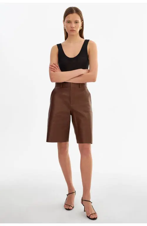 LAMARQUE Leather Bermuda Shorts - Mid Brown