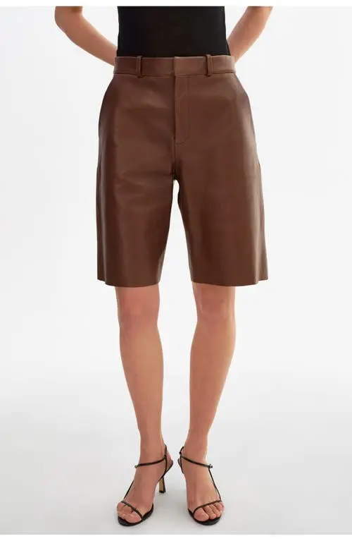 LAMARQUE Leather Bermuda Shorts - Mid Brown