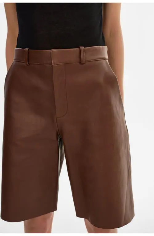 LAMARQUE Leather Bermuda Shorts - Mid Brown
