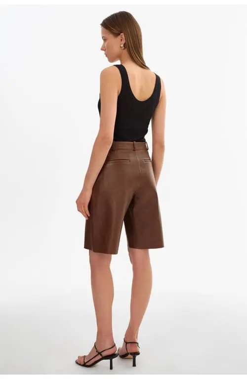 LAMARQUE Leather Bermuda Shorts - Mid Brown