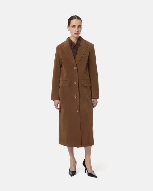 Apparis Lauren Sans Suede Overcoat - Saddle Brown