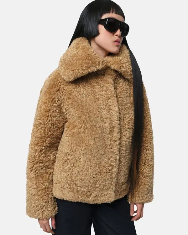 Apparis Collins Recycled Bouclette Faux Shearling Coat - Camel