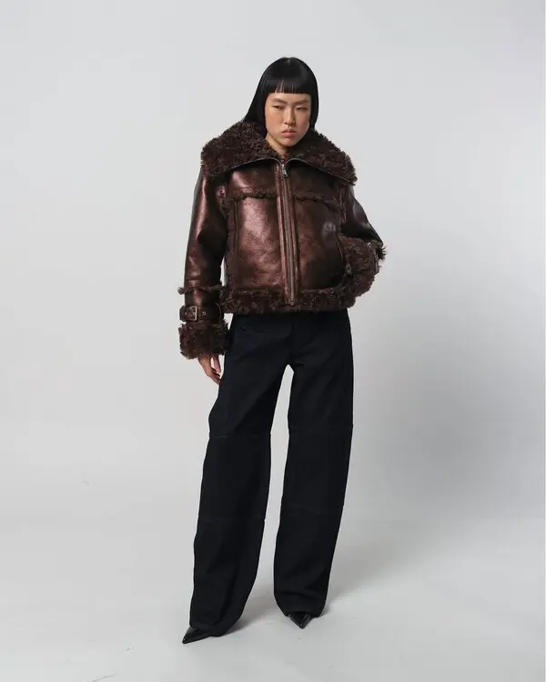 Apparis Metallic Mixed Media Short Coat - Bronze/shadow