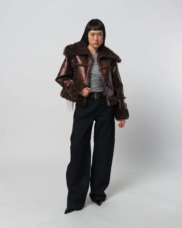 Apparis Metallic Mixed Media Short Coat - Bronze/shadow