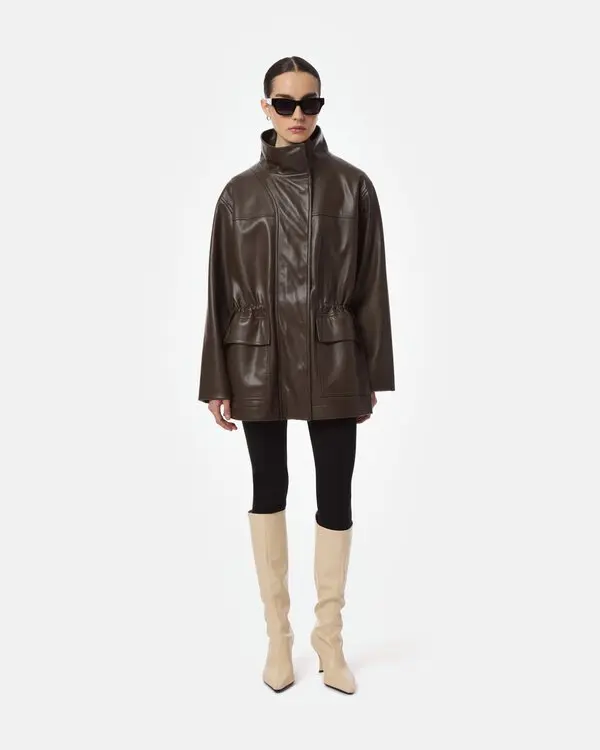 Apparis Edie Leather Parka - Deep Brown