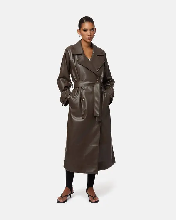 Apparis Lana Sans Leather Trench Coat - Deep Brown