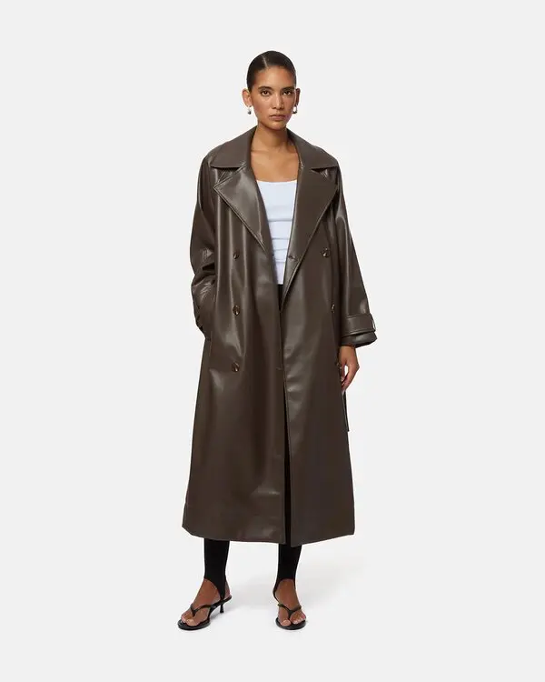 Apparis Lana Sans Leather Trench Coat - Deep Brown