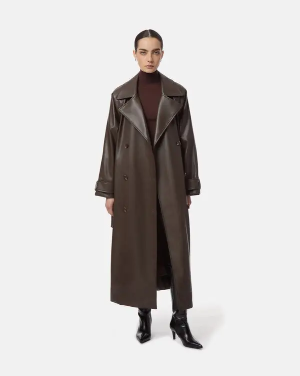 Apparis Lana Sans Leather Trench Coat - Deep Brown