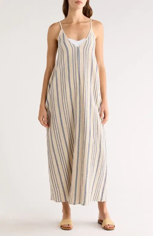 Elan Stripe Sleeveless Cover-up Maxi Dress - Beige/blue Stripe