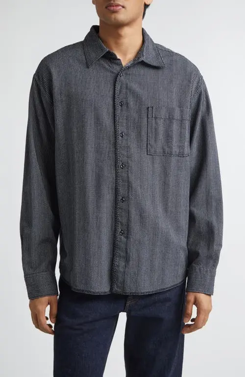 THE ELDER STATESMAN Summer Weave Stripe Cotton Button-up Shirt