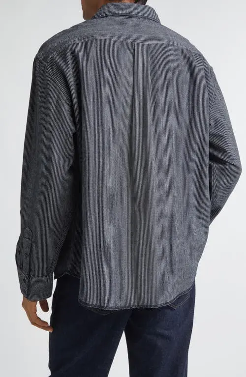 THE ELDER STATESMAN Summer Weave Stripe Cotton Button-up Shirt