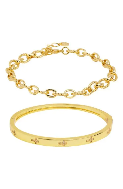 Argento Vivo Cross And Link Bracelet Set - Gold
