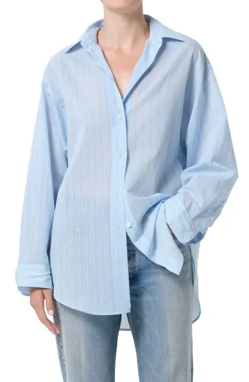 AGOLDE Sona Pinstripe Oversize Shirt - Fontana Stripe Powder Blue